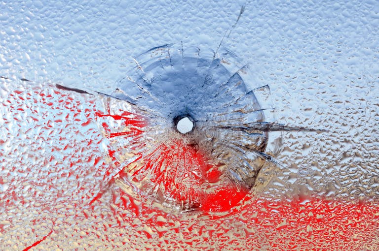 Bullet Hole in Broken Glass and Blood Stock Photo - Image of hole ...