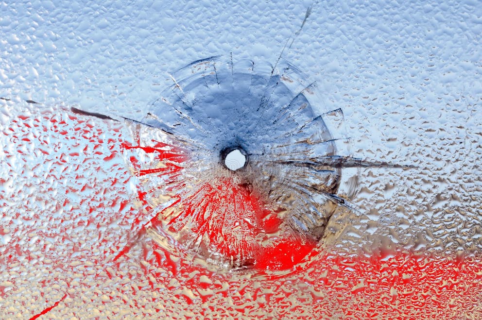 Bullet Hole in Broken Glass and Blood Stock Photo - Image of hole ...