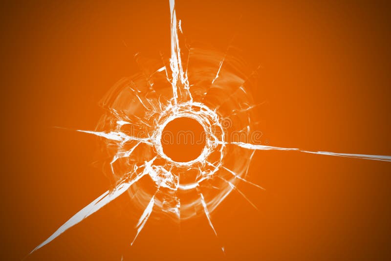 Bullet Hole in Glass Close Up on Orange Background Stock Image - Image ...