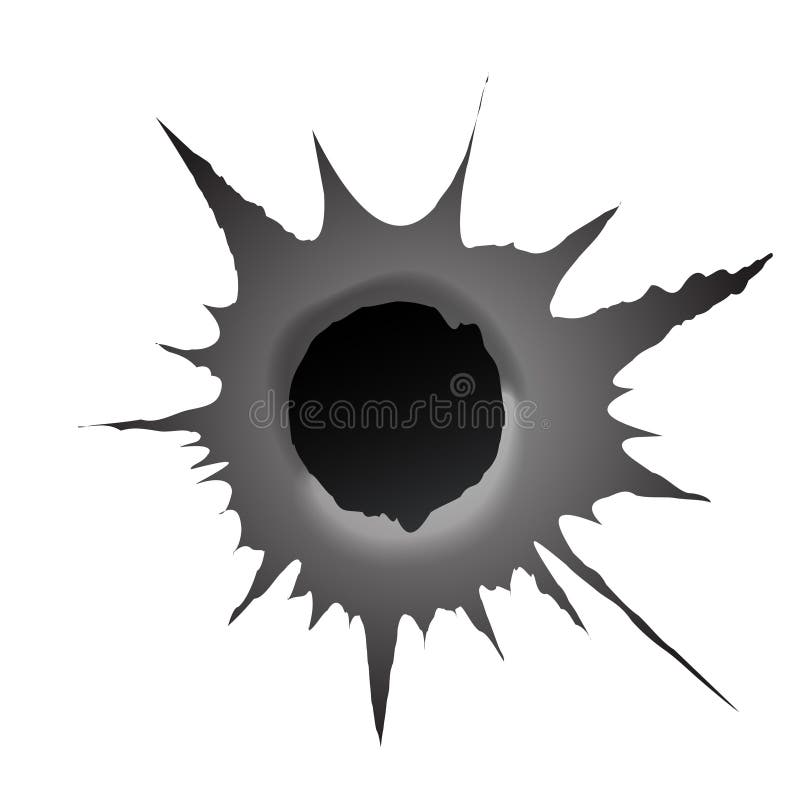 Bullet Hole on White Background. Realisic Metal Bullet Hole, Damage ...