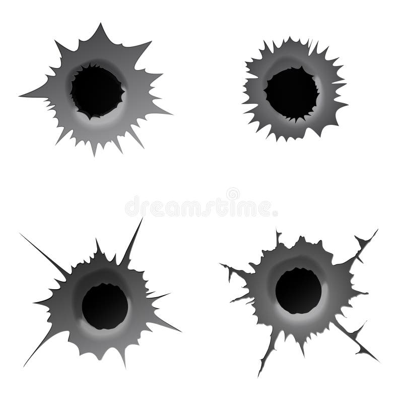 Bullet Hole on White Background. Set of Realisic Metal Bullet Hole ...
