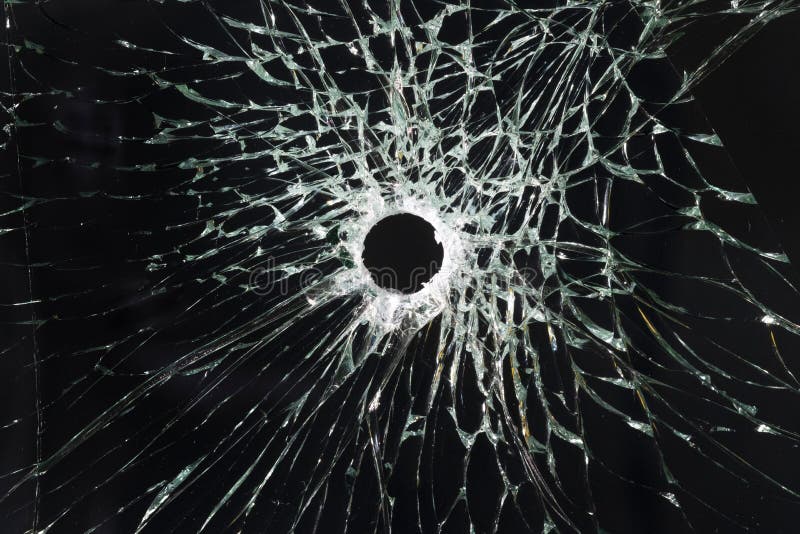 Bullet Hole through Windshield Stock Photo - Image of glass, window ...