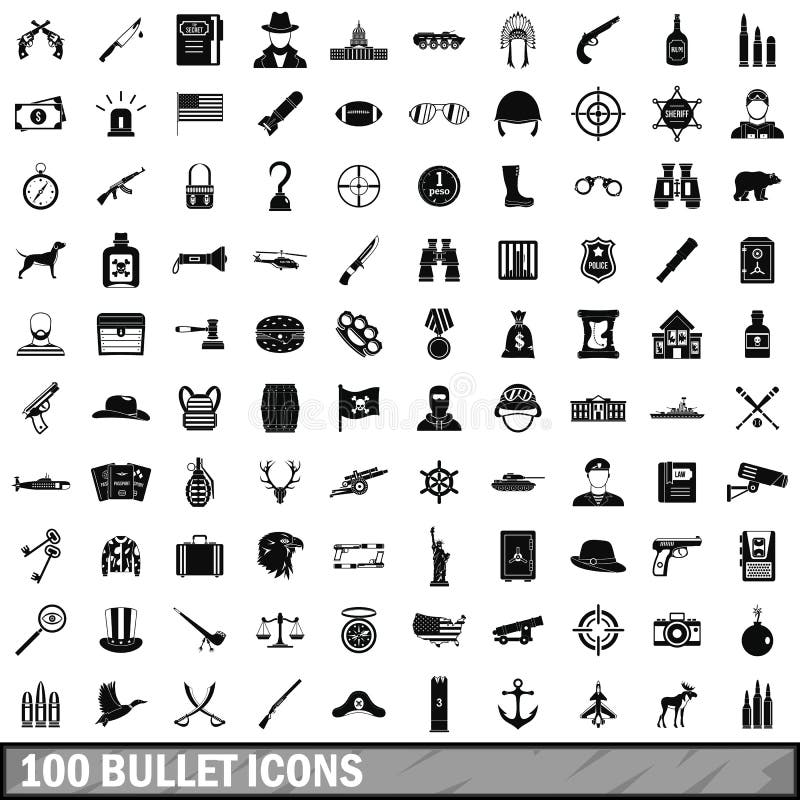 100 Bullet Icons Set, Simple Style Stock Vector - Illustration of bomb ...