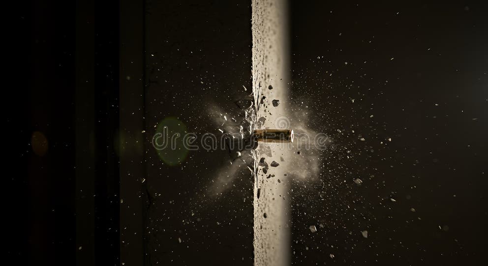 Bullet Impacting Wall with Splintering Debris in Slow Motion Effect ...