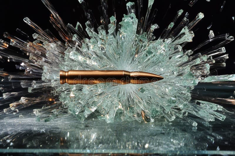 Bullet Impacts Glass, Creating a Dramatic Shatter Effect with Shards in ...