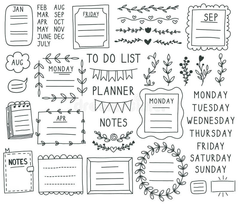 Bullet Journal Elements. Hand Drawn Doodle Notebook Bullets, Notebook ...