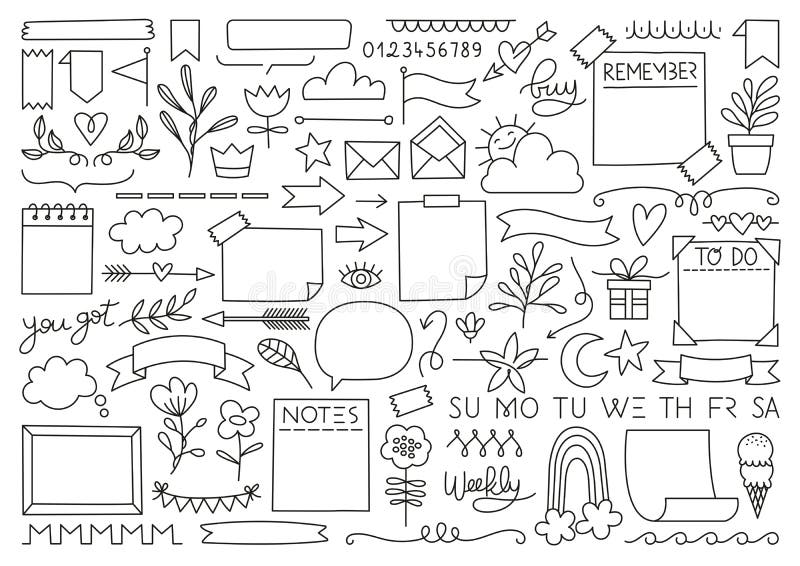 Bullet Journal Hand Drawn Vector Elements for Planner, Notebook, Diary ...