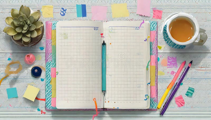 Bullet Journal Layout - a Top-down View of a Blank Creative Diary with ...