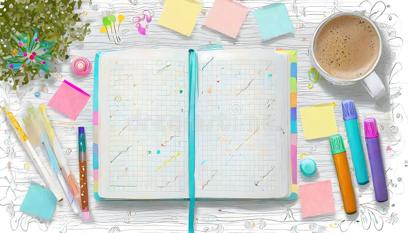Bullet Journal Layout - a Top-down View of a Blank Creative Diary with ...