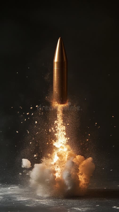 Bullet Launch with Fiery Explosion, Dramatic Impact and Motion Concept ...