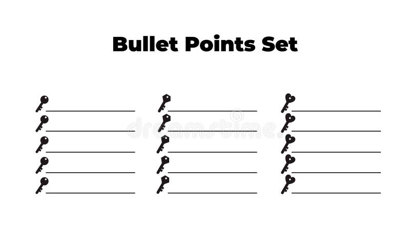Bullet List Set of Key, Simple Design in Three Style Stock Vector ...