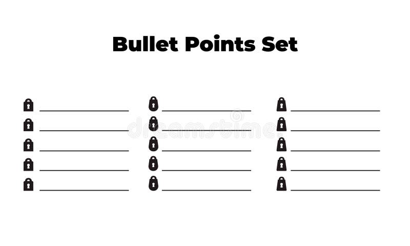 Bullet List Set of Padlock, Simple Design in Three Style. Stock Vector ...