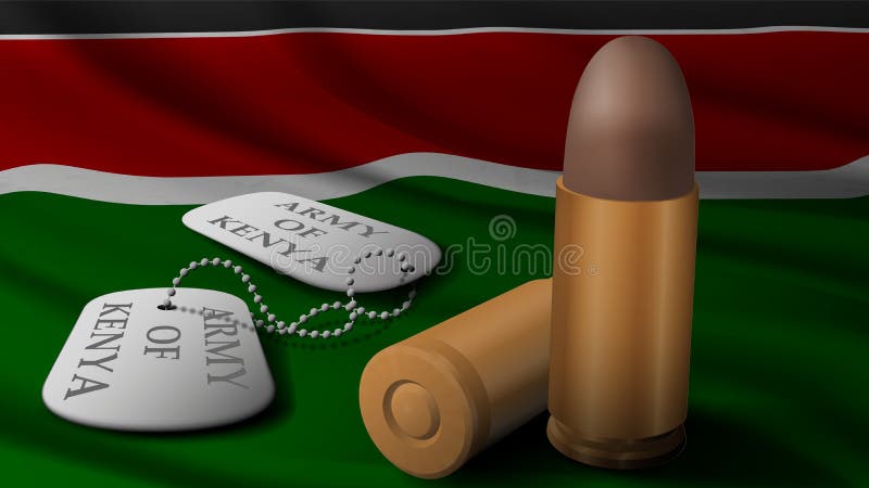 Bullet and Military Token in National Flag of Kenya . 3D Rendering ...