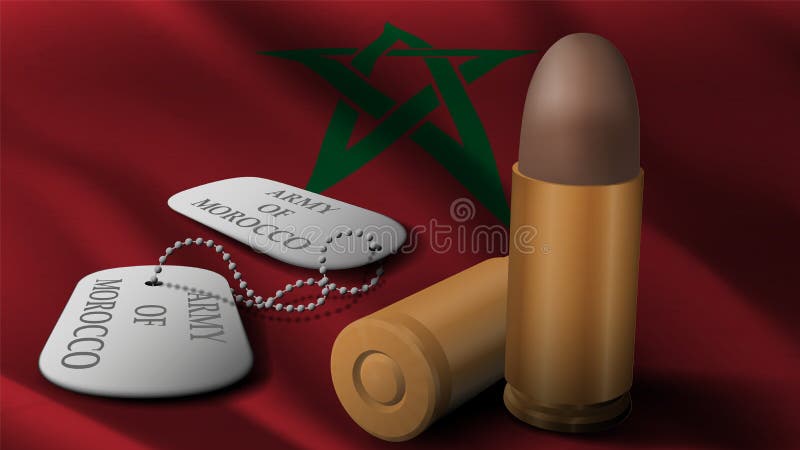 Bullet and Military Token in National Flag of Morocco . 3D Rendering ...