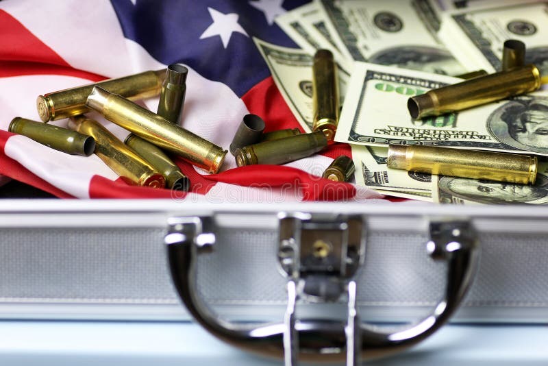 Bullet and Money Dollar on the Silver Case Stock Image - Image of ...