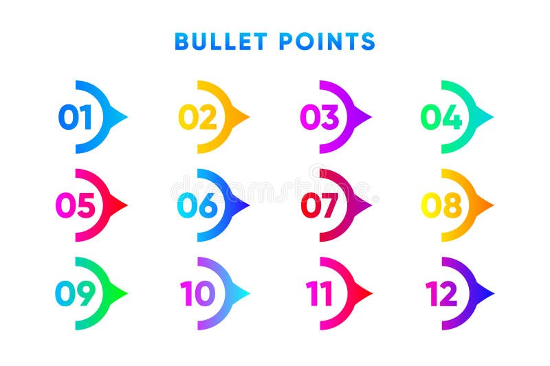 Bullet Points. Direction Number from One To Twelve. Different Color a ...
