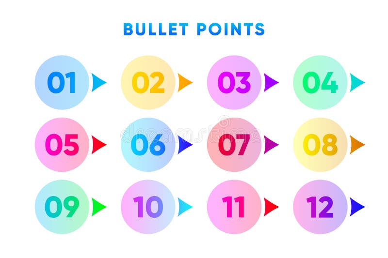 Bullet Points. Direction Number from One To Twelve. Different Color a ...