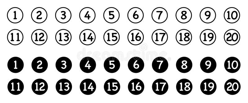 Bullet Points Icon Set Inline Style, Simple Round Numbers in Flat Style ...