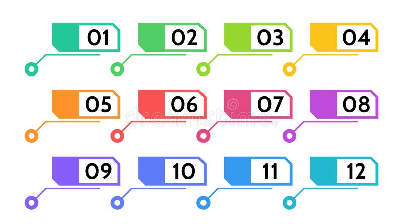Bullet Points Data, Info Markers. Icon Arrow Set. Number Flags 1 To 12 ...
