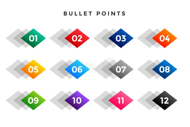 Bullet Points from One To Twelve in Many Colors Stock Vector ...