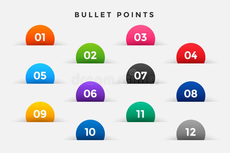 Bullet Points Numbers Set in Half Circle Style Stock Vector ...
