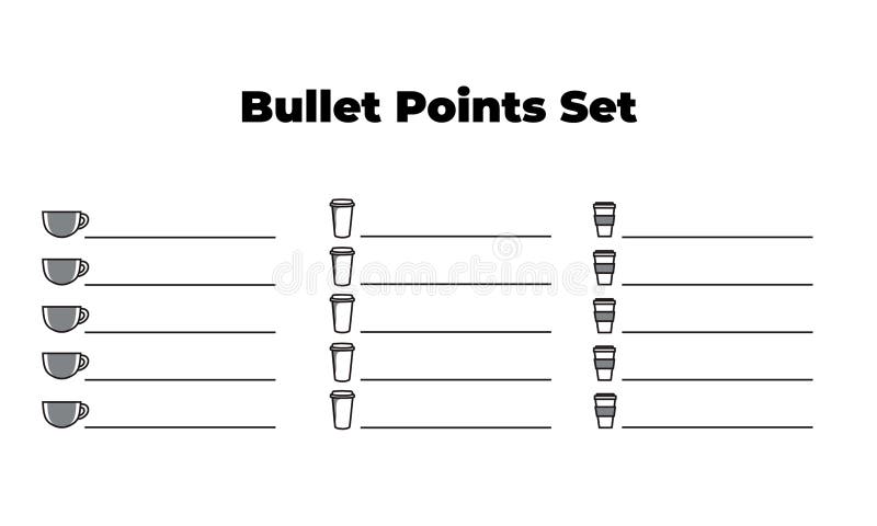 Bullet Points Set of Vector, Simple Design in Three Coffee Cup Icon in ...