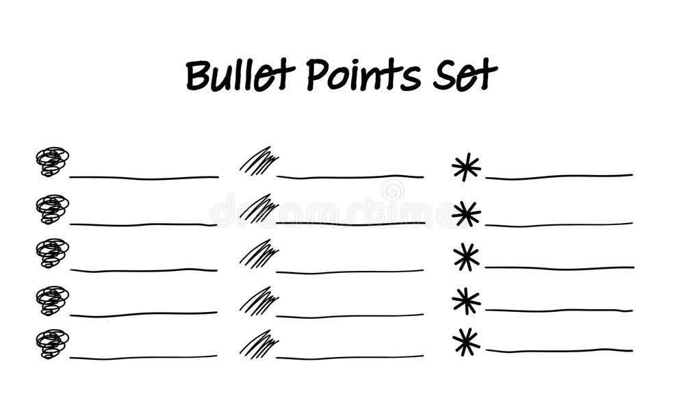 Bullet Points Set of Vector, Simple Design in Three Icon in Doodle Hand ...