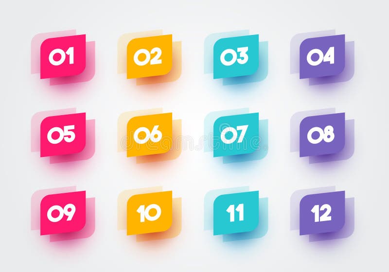 Twelve Colorful Bullet Points Labels Stock Vector - Illustration of ...