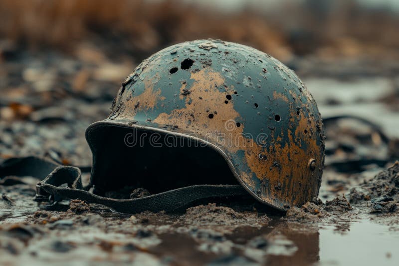 Bullet-ridden and Mud-caked Helmet Abandoned on Battlefield Evokes the ...
