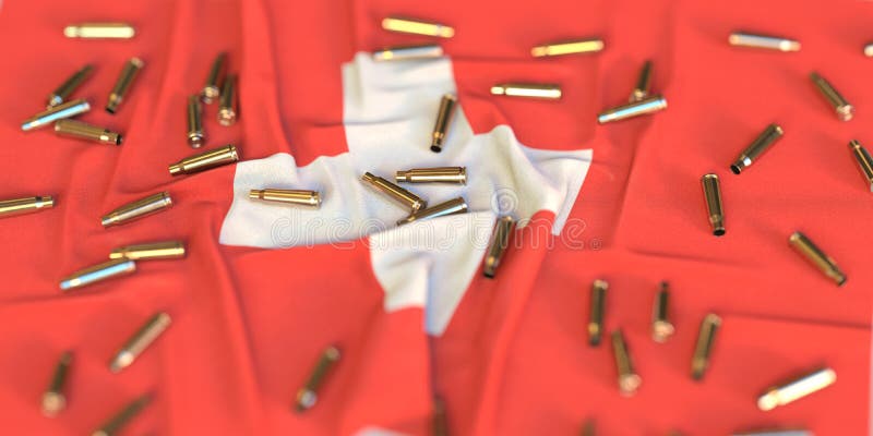 Bullet Shells on the Flag of Switzerland. War or Crime Related 3D ...