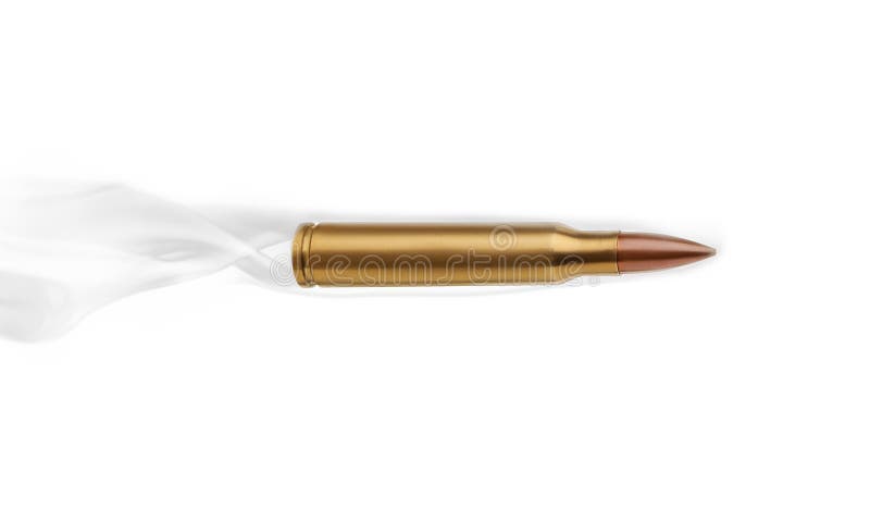Bullet with Smoke Flying on White Background Stock Photo - Image of ...