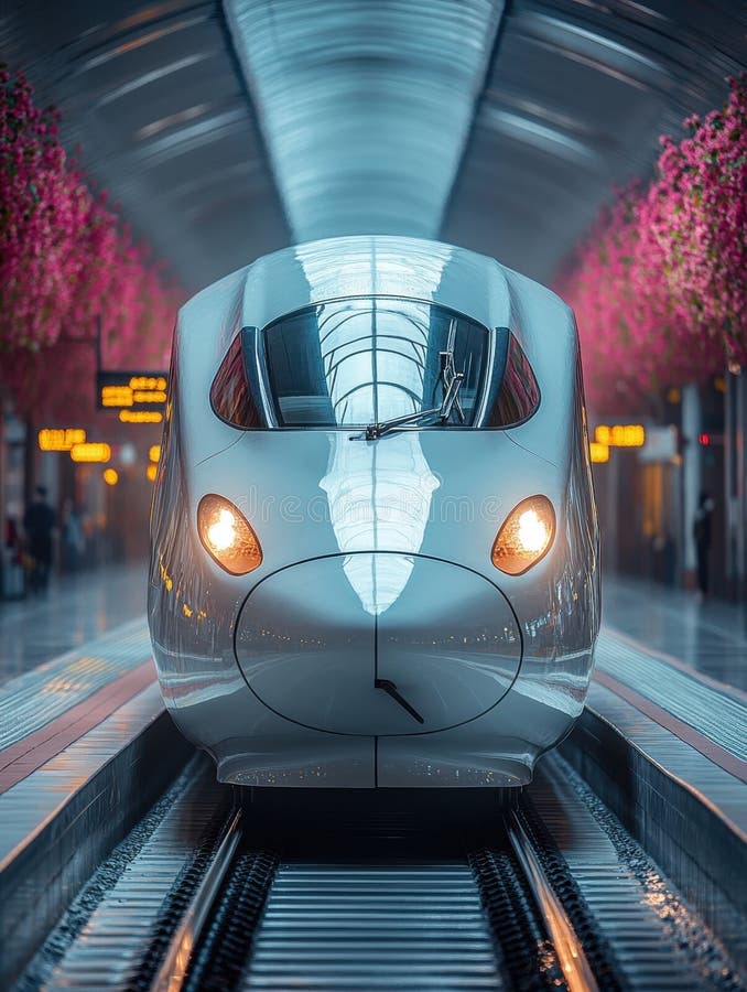 Bullet Train at Station Platform Showcasing Stunning Symmetry and Sleek ...