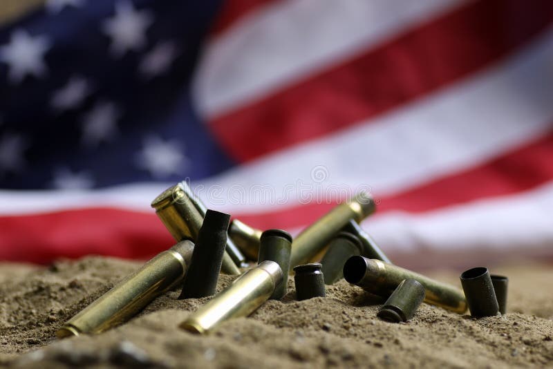 Bullet and Usa Flag in Sand of War Stock Photo - Image of case, army ...
