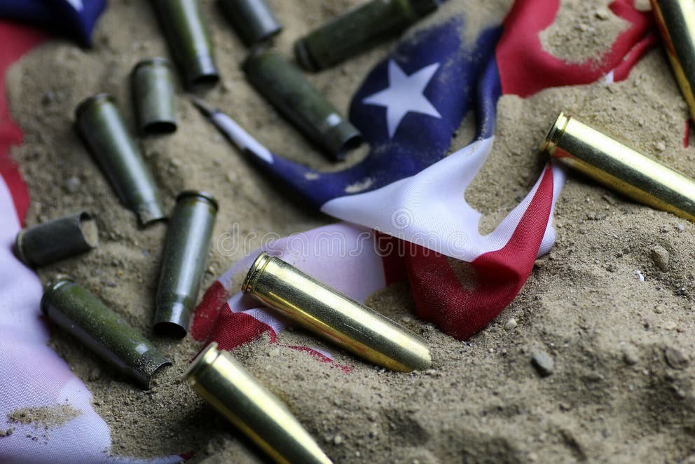 Bullet and Usa Flag in Sand War Stock Photo - Image of ammo, liberty ...