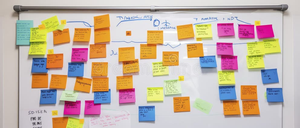 Bulletin Board Covered in Post it Notes, Organization and Communication ...