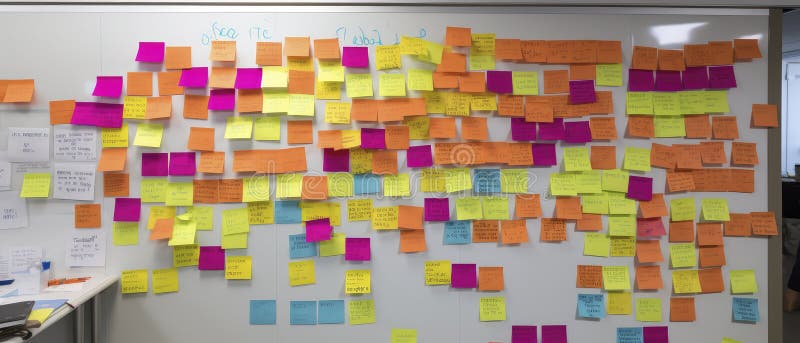 Bulletin Board Covered in Post-it Notes, Organized Collaborative ...