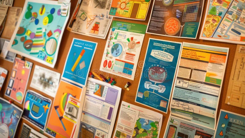 A Bulletin Board Covered with a Variety of Educational Posters Stock ...