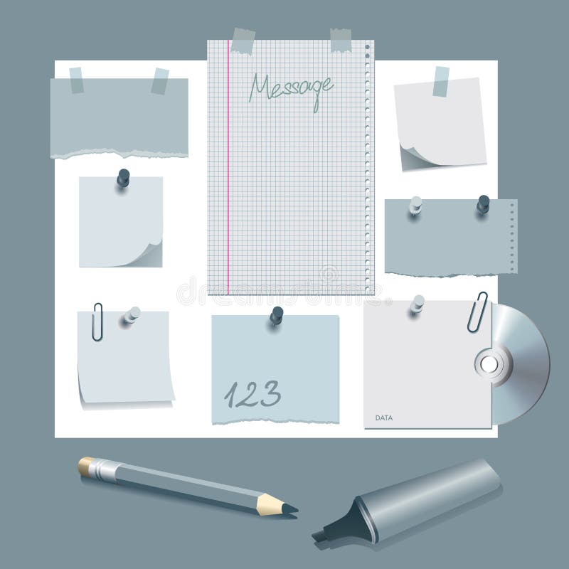 Bulletin Board with Paper Notes Stock Vector - Illustration of empty ...