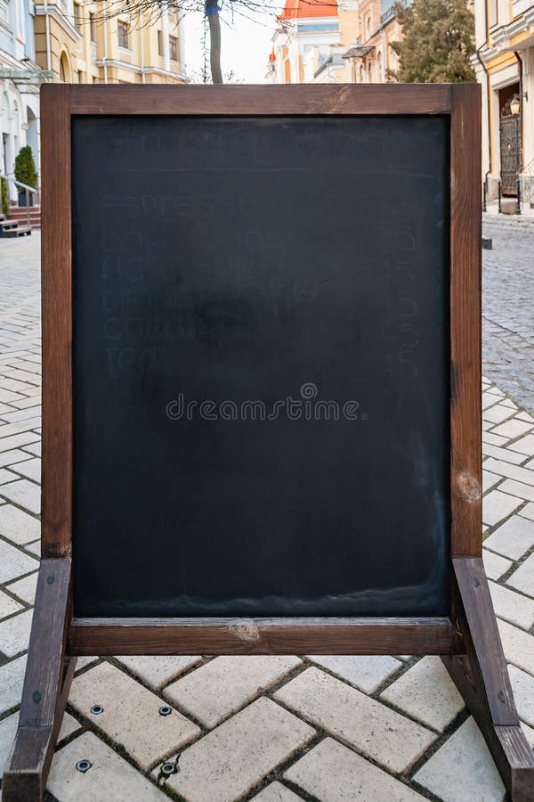 Bulletin Board. Street Cafe. Empty Menu Board on the Street. Close-up ...