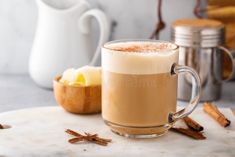 Bulletproof Coffee in a Glass Mug with Cinnamon Stock Photo - Image of ...