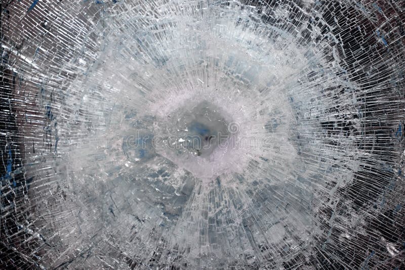 Bulletproof Glass after Test. Bulletproof Glass with Cracks and a ...