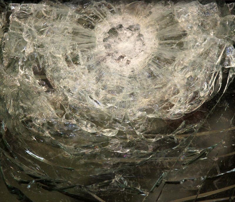 Bulletproof Glass after Gunshot, Close Up. Bulletproof Glass Destroyed ...