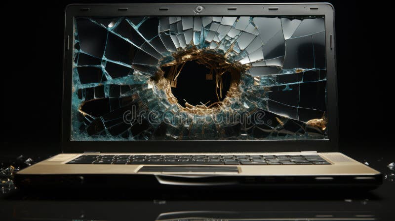 Bulletproof Tech: Laptop with Circular Bullet Hole Stock Photo - Image ...