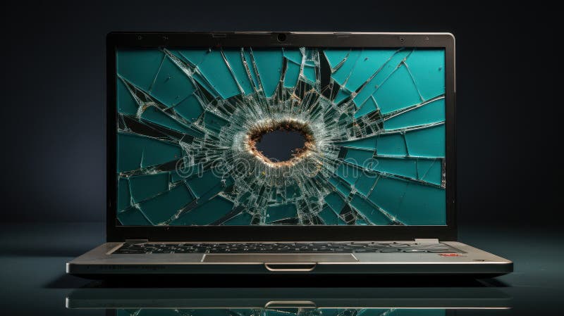 Bulletproof Tech: Laptop with Circular Bullet Hole Stock Photo - Image ...
