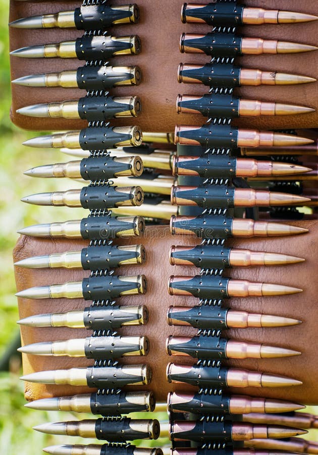 Bullets in Ammunition Belt for Machine Gun Stock Photo - Image of ...