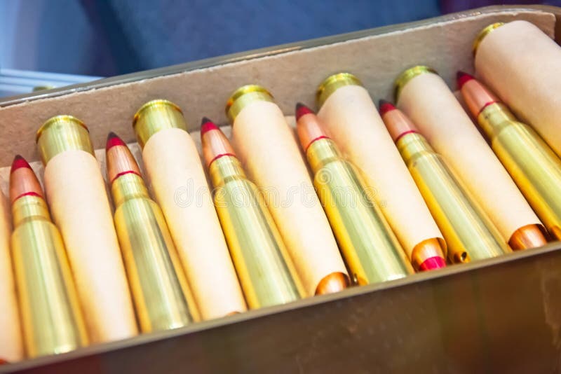 Bullets in a Box for Large Bore Weapons, Shotgun Stock Photo - Image of ...