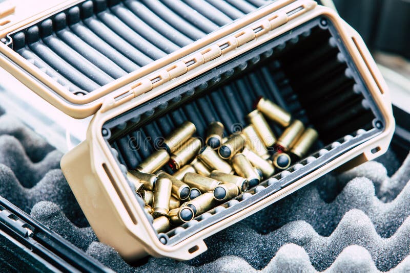 Bullets for the Gun in a Plastic Box Stock Image - Image of outline ...