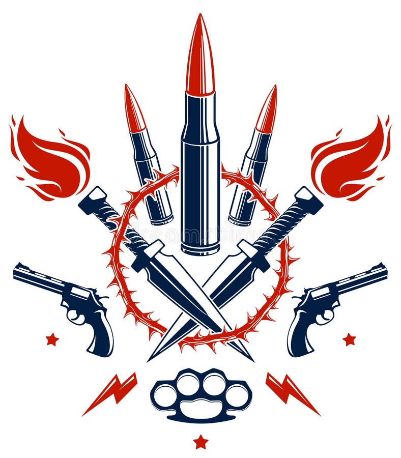 Bullets and Guns Vector Emblem of Revolution and War, Logo or Tattoo ...