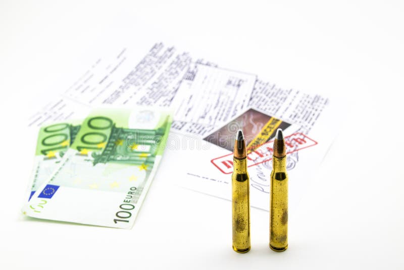 Bullets, Money and Documents of the Investigation Stock Photo - Image ...