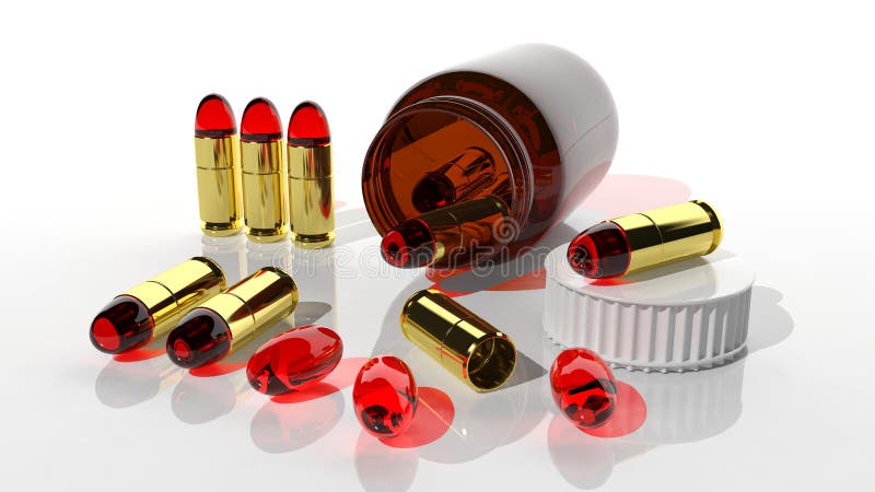 Pill Bottle Spilling Out Ammunition Stock Photo - Image of bullet ...